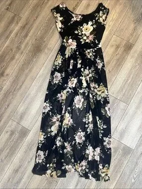 BeBop | Dresses | Bebop Black Maxi Dress With Blush And Cream Floral ...